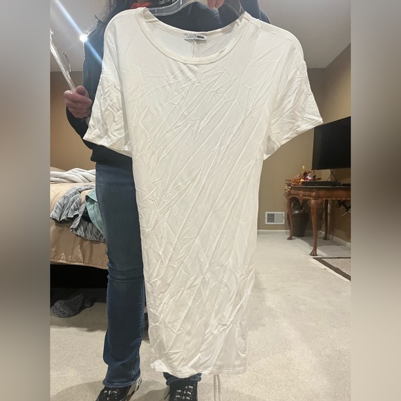 Dresses | White Long T Shirt Dress Ties In The Back To Snatch At Waist ...